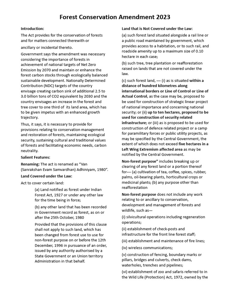 Forest Conservation Amendment 2023 | PDF | Forests | Deforestation