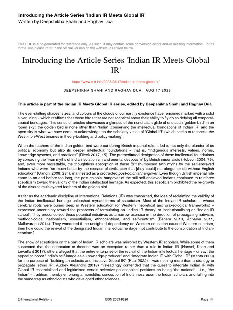 Indian IR's Integration with Global Perspectives | PDF | Indian Philosophy