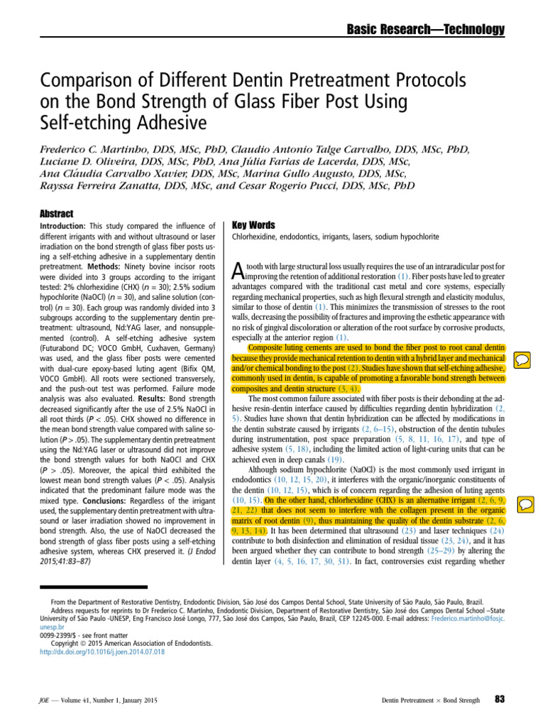 Comparison of Different Dentin Pretreatment Protocols On The Bond ...