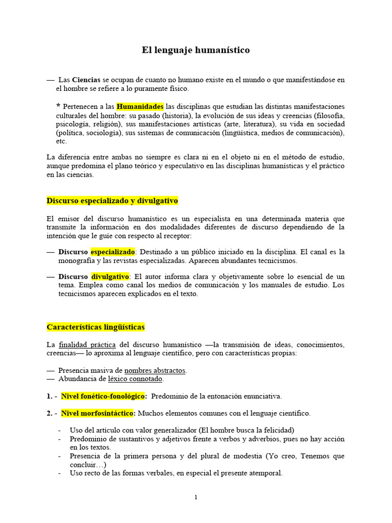 Características del Lenguaje Humanístico | PDF | Ensayos | Humanidades