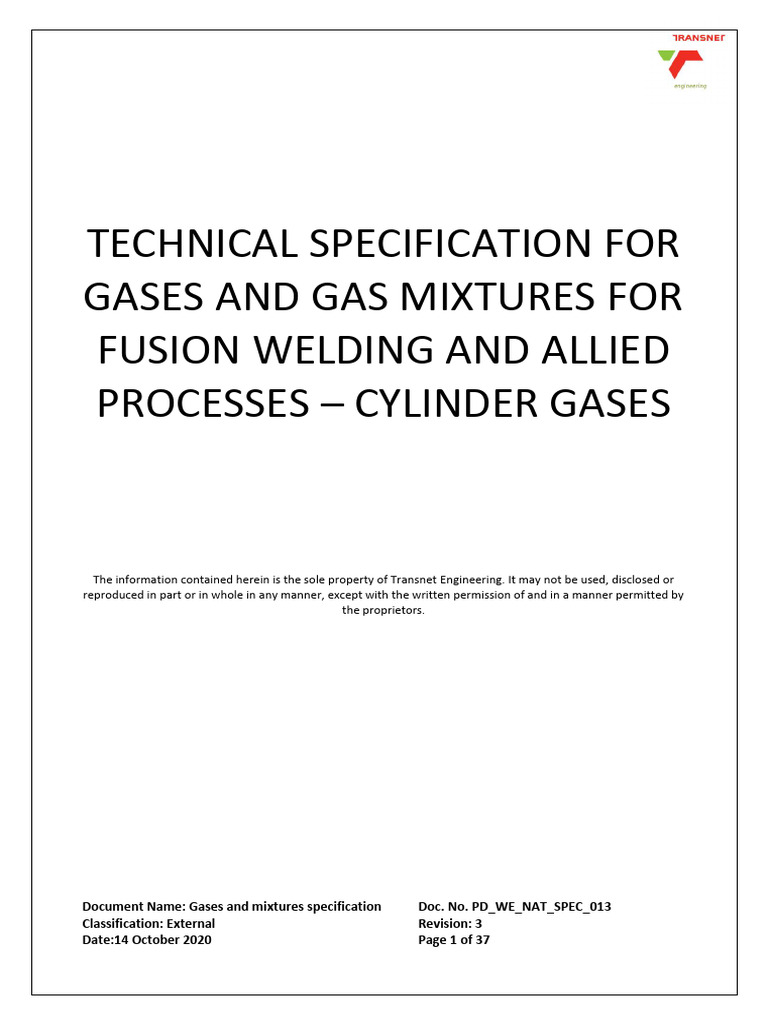 Annexure C Technical Specification For Gases and Gas Mixtures For ...
