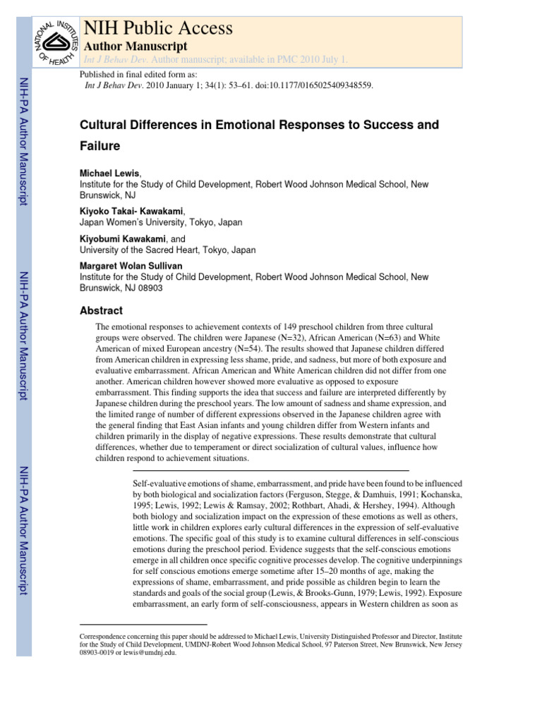 Cultural Emotions in Success and Failure | PDF | Emotions | Shame