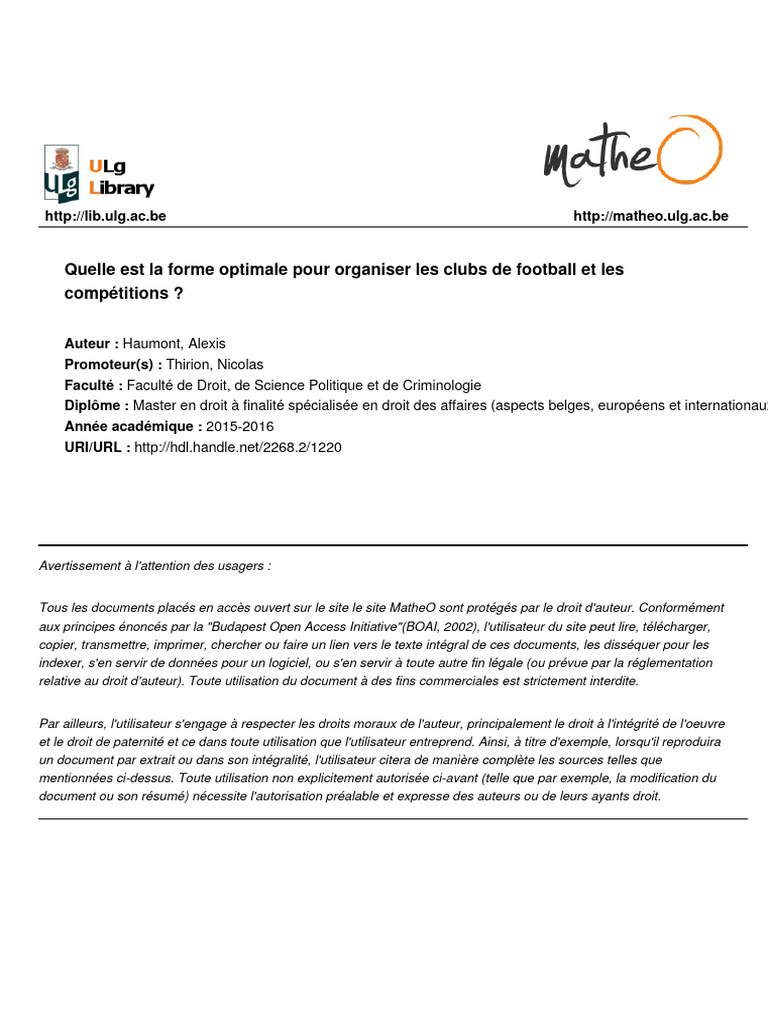 Organisation optimale des clubs de foot | PDF | Football | Actionnaire