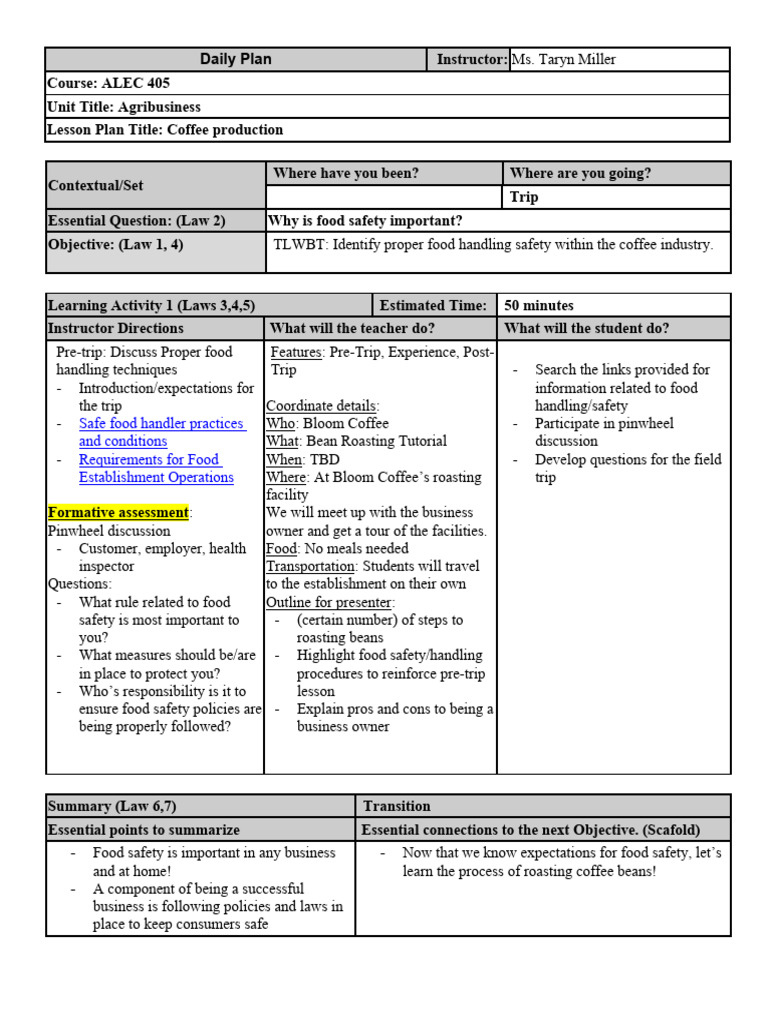 Lesson Plan - Guest Speaker Field Trip | PDF | Coffee | Lesson Plan