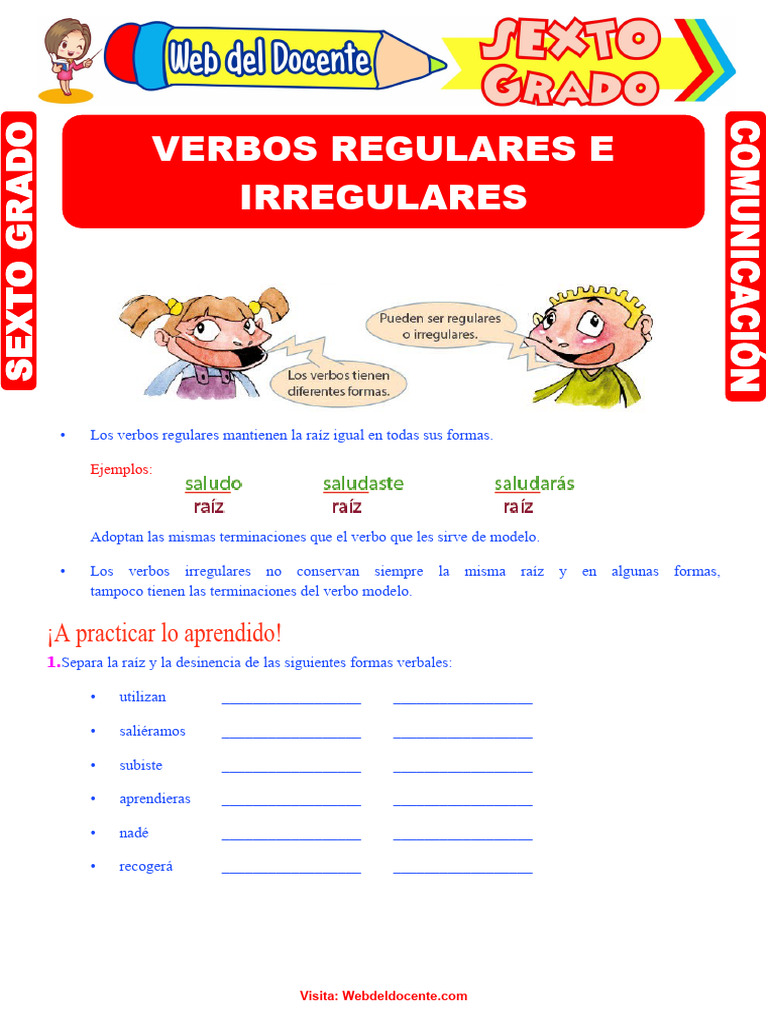 Verbos Regulares e Irregulares 6° Primaria | PDF | Verbo | Unidades ...