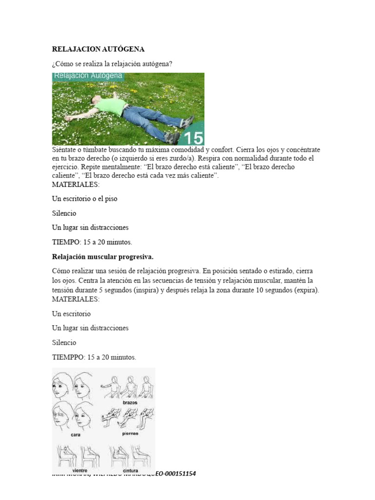 Relajacion Autógena | Descargar gratis PDF | Masaje