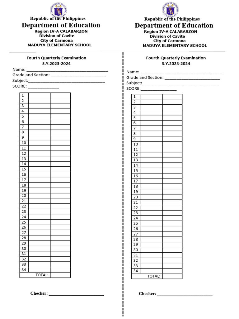 Answer Sheet 4th Quarter | PDF