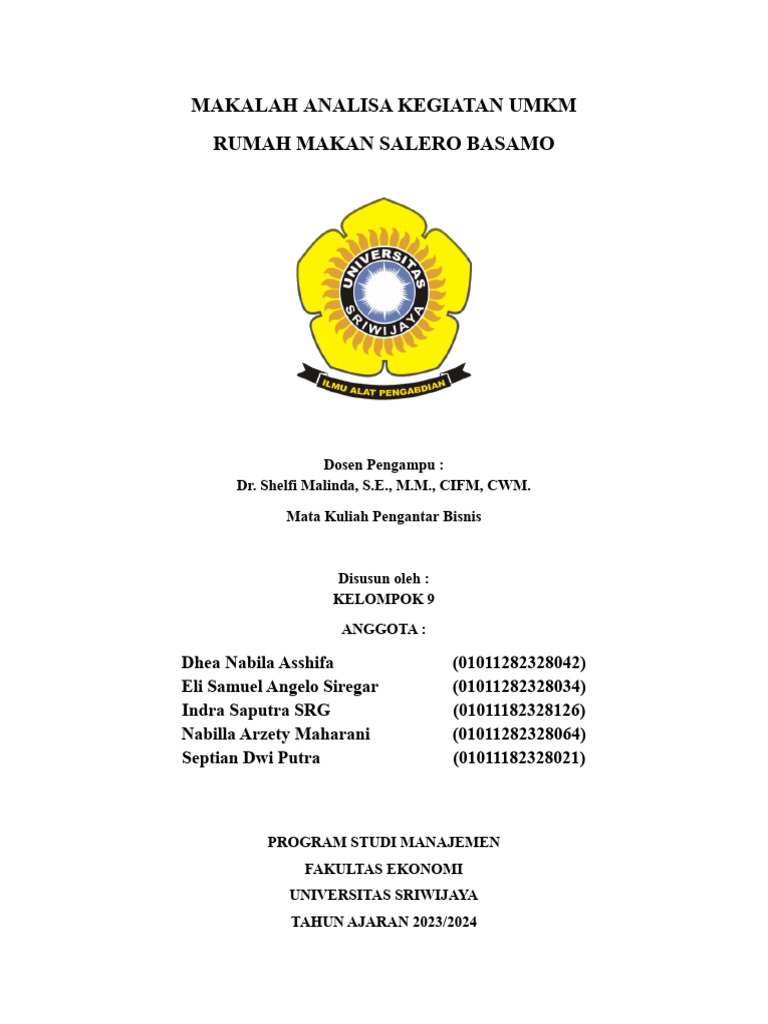 Makalah Analisa Kegiatan Umkm Rumah Makan Salero Basamo - Kelompok 9 Pengantar Bisnis ...