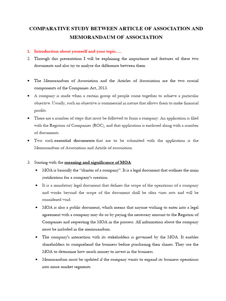 MOA vs AOA: Key Differences Explained | PDF | Articles Of Association ...