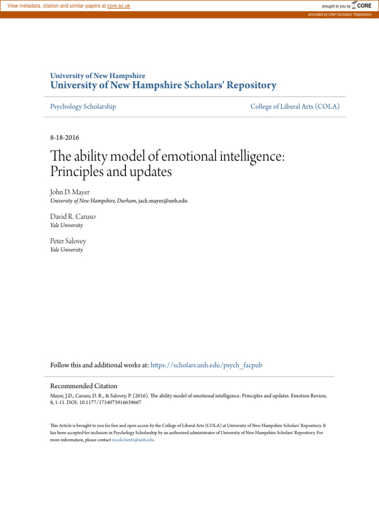The Ability Model of Emotional Intelligence - Principles and Updates ...