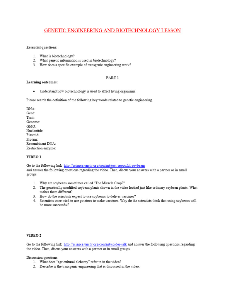 Biotechnology Lesson for Students | PDF | Genetic Engineering ...
