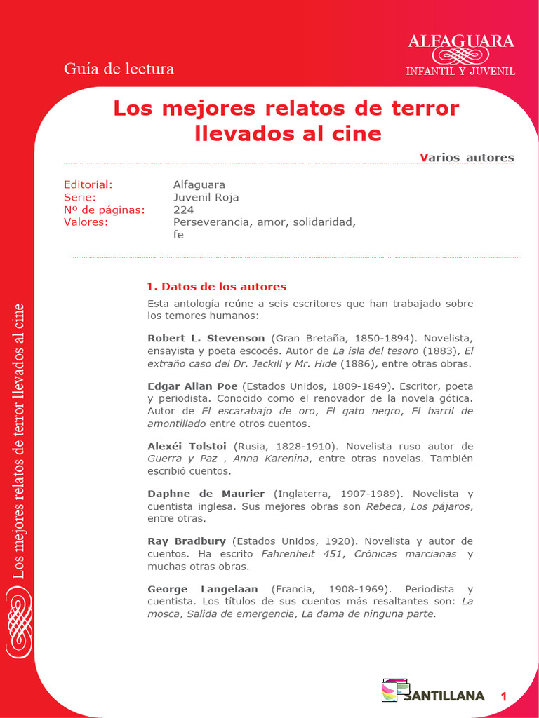 Guia Del Libro Los Mejores Relatos de Terror Llevados Al Cine | Descargar gratis PDF | Cuentos ...