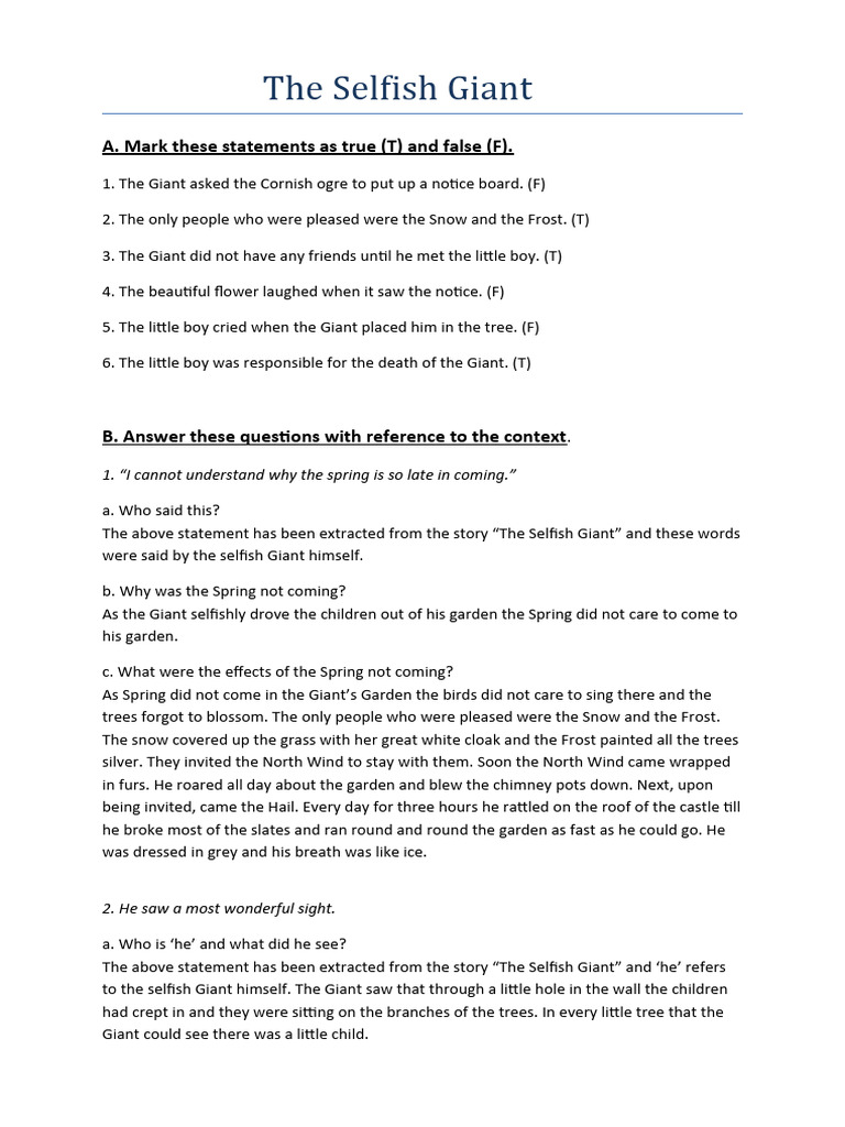 The Selfish Giant | PDF | The Happy Prince And Other Tales