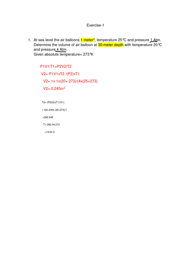 Exercise 1-Answer | Download Free PDF | Scuba Diving | Pressure