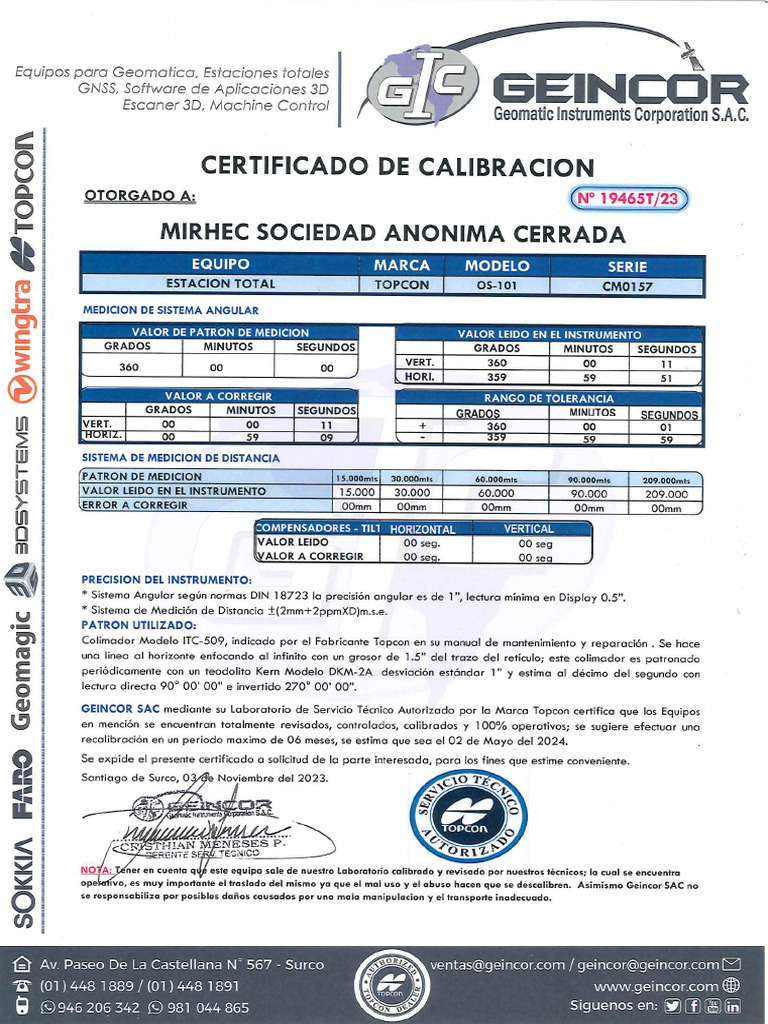 Certificado Calibracion OS 101 2024 | PDF