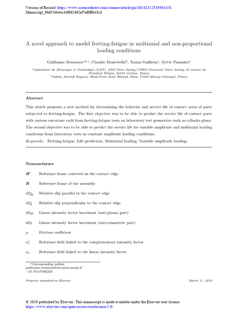 A Novel Approach To Model Fretting-Fatigue in Multiaxial and Non-Proportional Loading Conditions ...