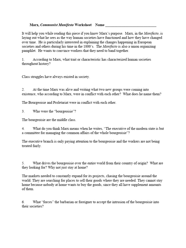 Communist Manifesto Questions | PDF | Karl Marx | Economic Ideologies