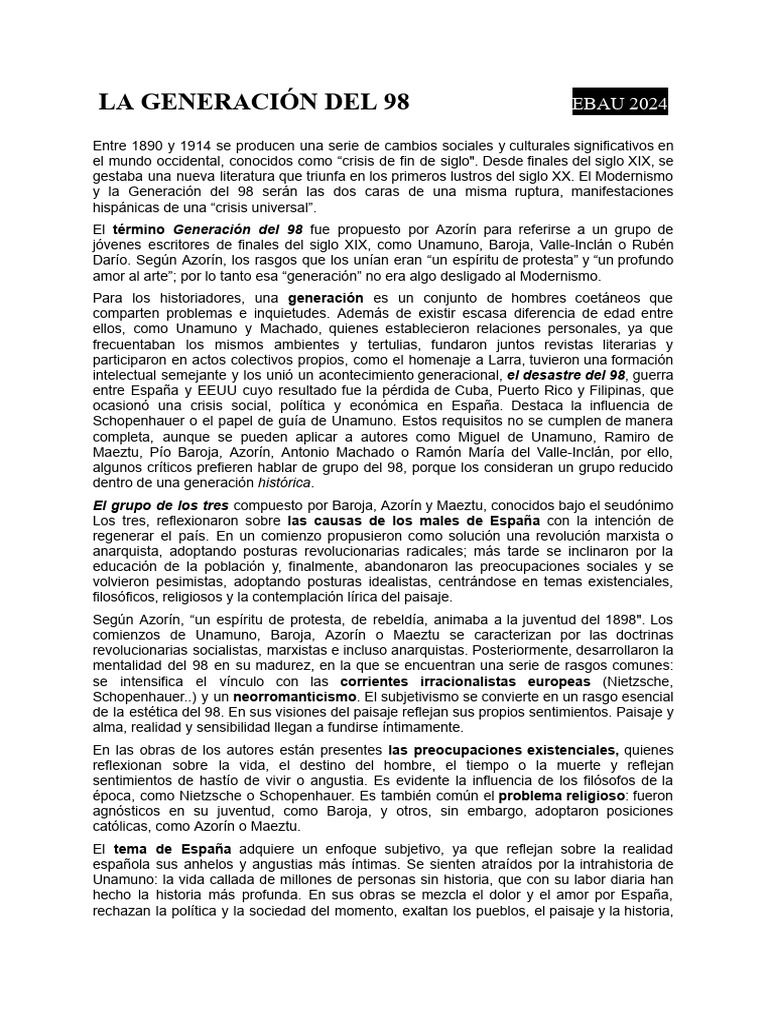 La Generación Del 98 | PDF | Clásicos