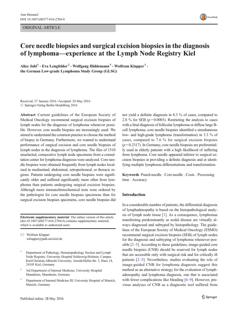 Core Needle Biopsies and Surgical Excision Biopsies in The Diagnosis ...
