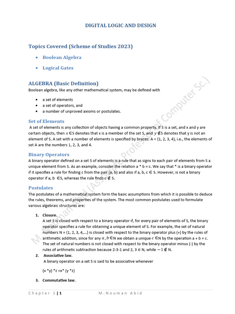 CH 2 DLD (Nouman) Boolean Algebra Logical Gates | PDF | Logic Gate ...