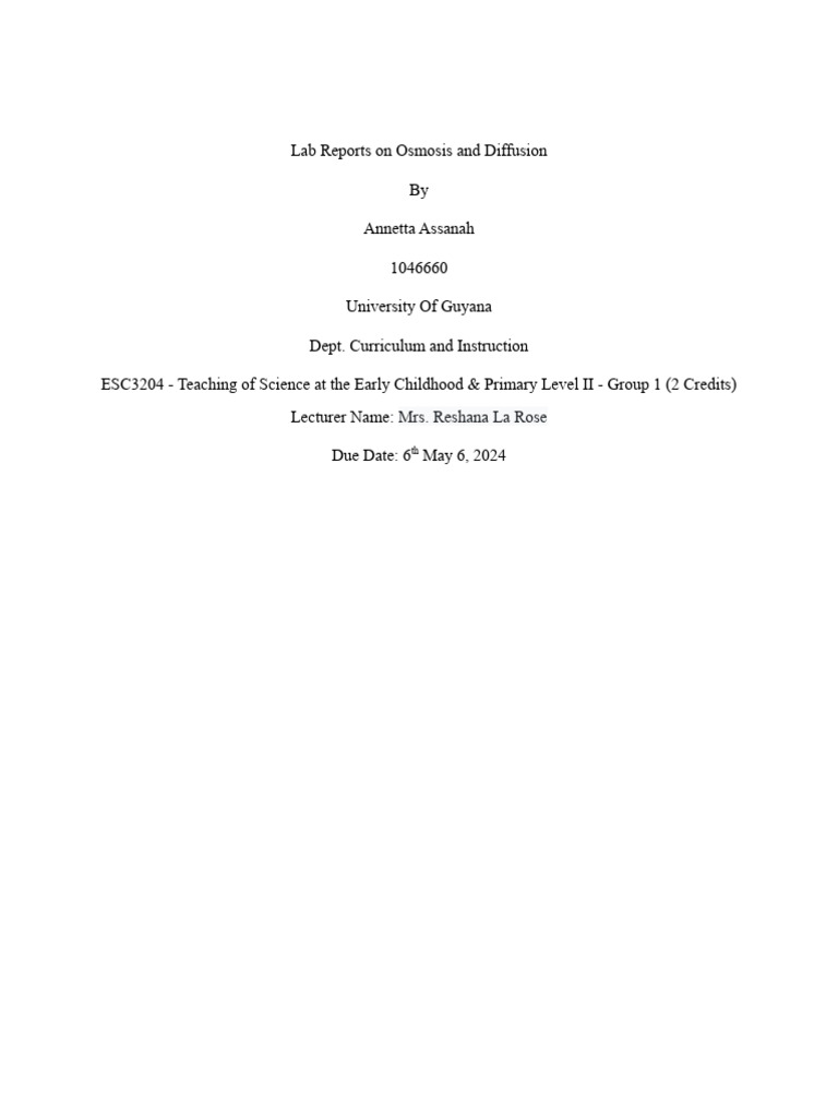 Osmosis and Diffusion Lab Reports | PDF | Osmosis | Stimulant