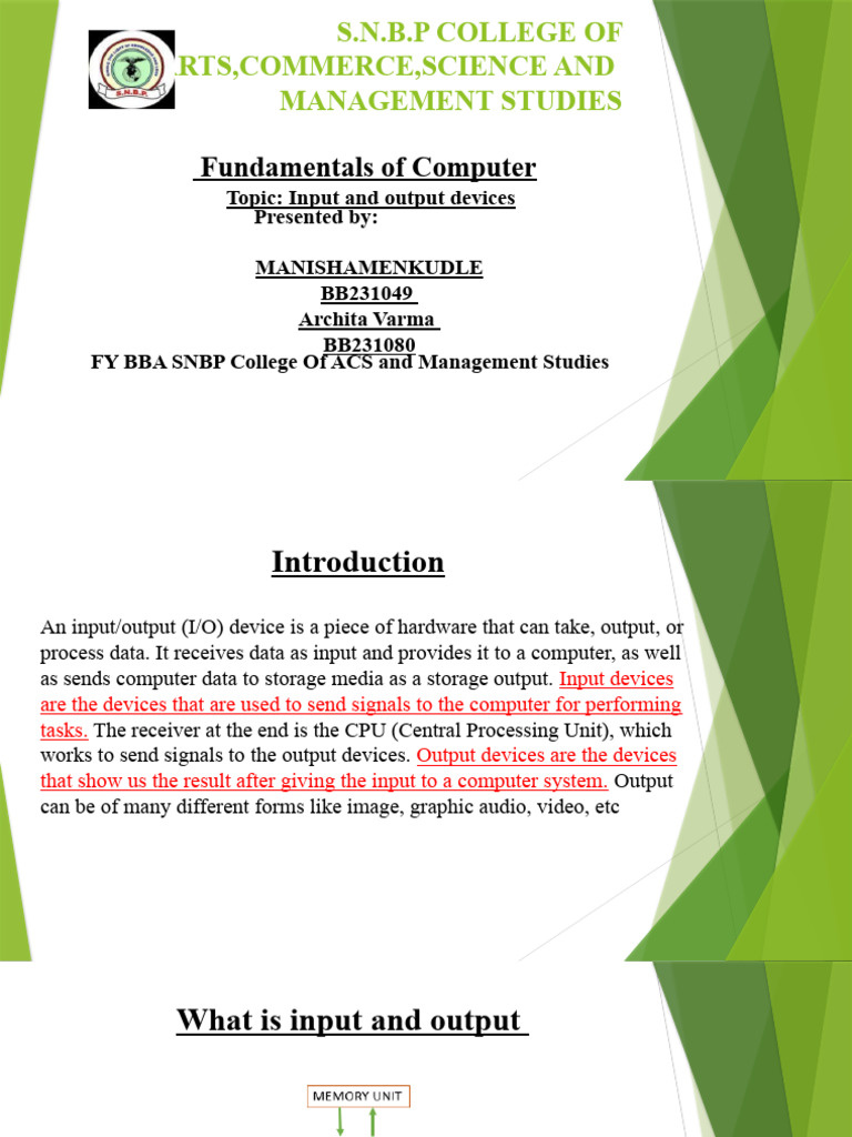 Fundamentals of Computer Archita Varma Input and Output Device | PDF | Input/Output | Computer ...