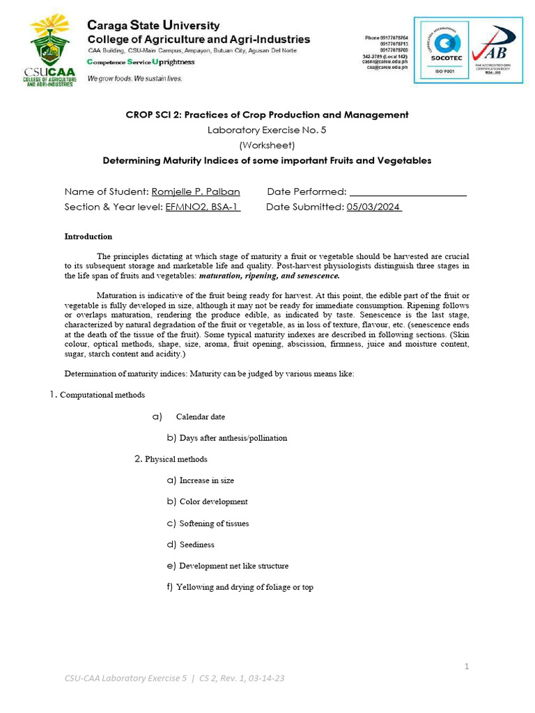 CROPSCI 2 - Lab. Exercise No.5 | PDF | Fruit | Botany