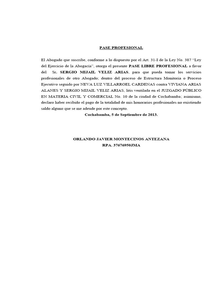 modelo de pase profesional | PDF | Abogado | Queja
