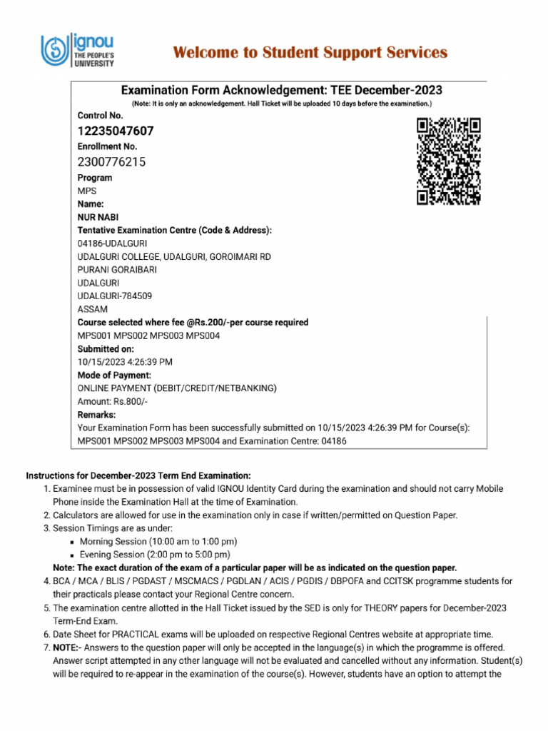 Nur Ma Exam Form | PDF