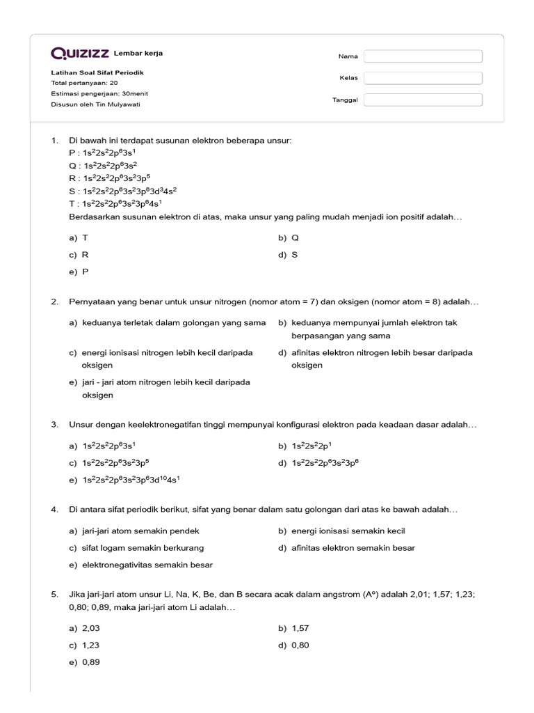 Latihan Soal Sifat Periodik | PDF