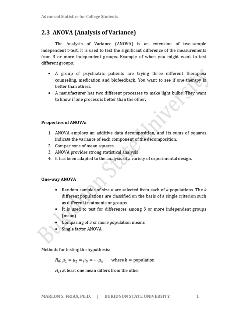 LESSON 2 Test Concerning Means Part 2 | PDF | Analysis Of Variance ...