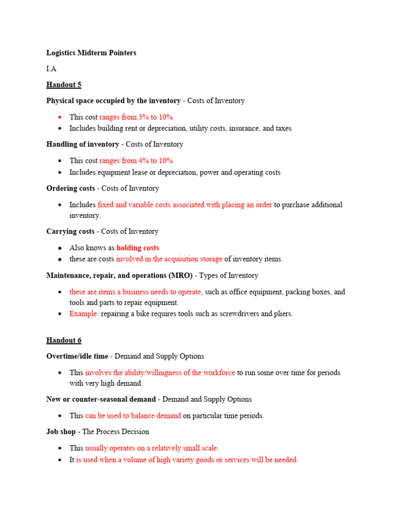 Logistics Midterm Pointers | PDF | Supply Chain | Outsourcing