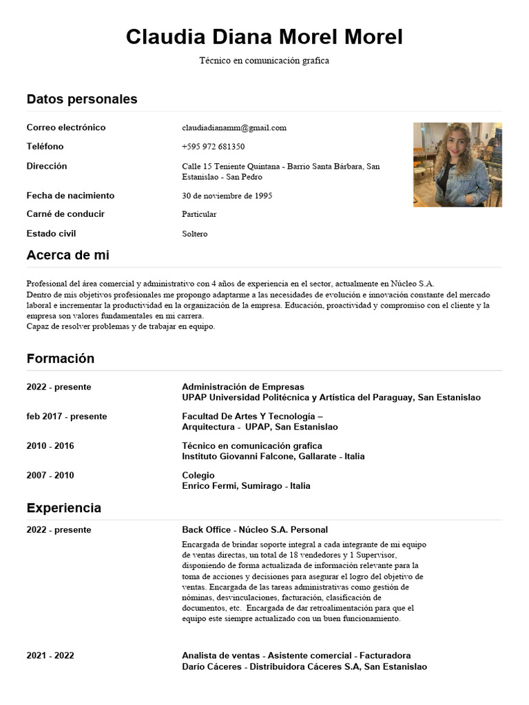 CV Claudia Diana Morel Morel | PDF | Business | Planificación de ...