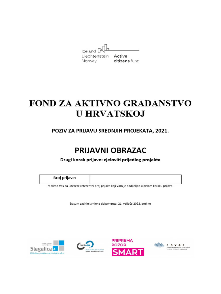 ACF HR Poziv 5 Prijavni Obrazac Cjelovita Prijava 21022022 | PDF