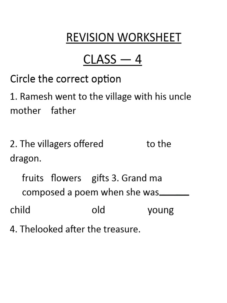 Class 4 Revision Worksheet | PDF | Poetry