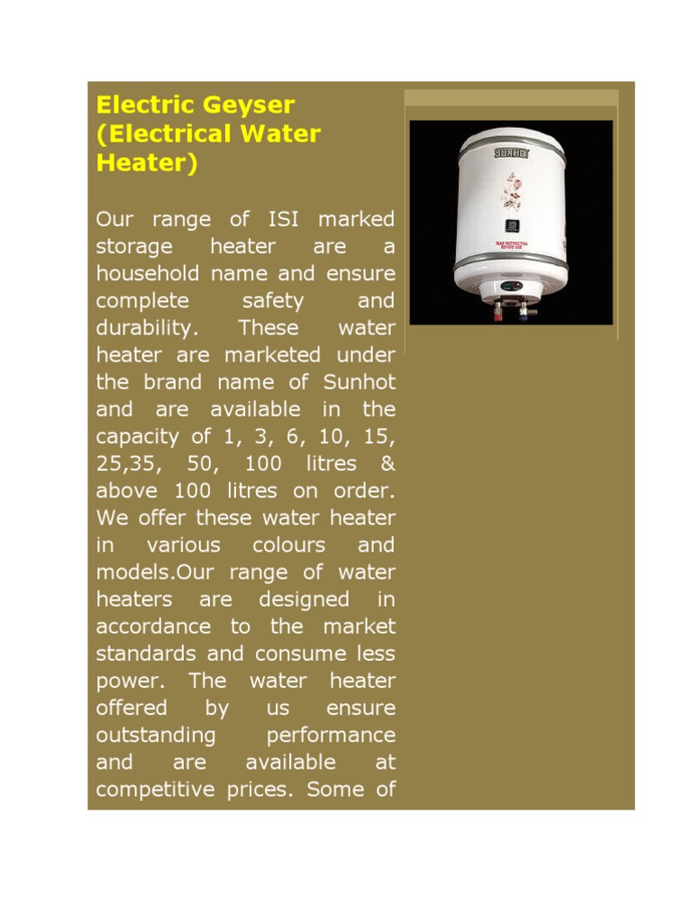 Electric Geyser (Electrical Water Heater) | PDF | Electric Heating | Hvac