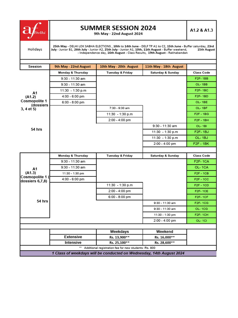 Summer Language Classes 2024 | PDF | Workweek And Weekend | Working Time