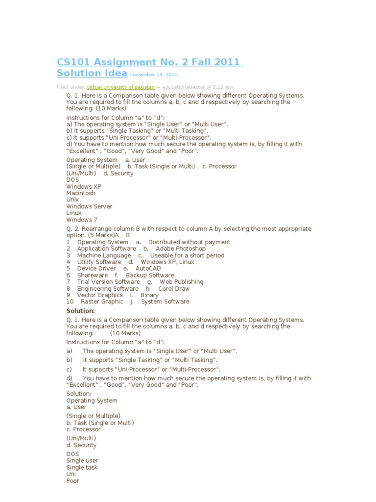 CS101 Assignment No 02 | PDF | Operating System | Linux