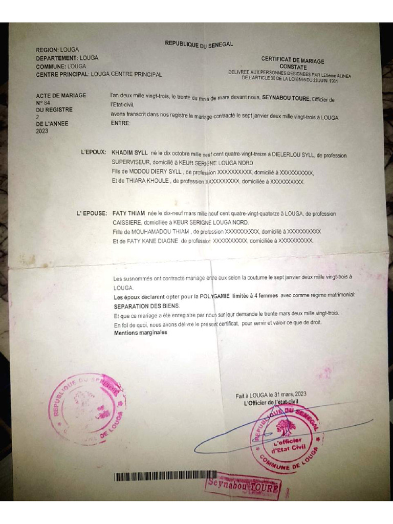 Certificat de Mariage | PDF