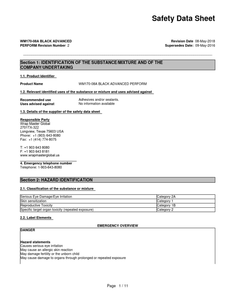 SDS - Wm170-08a | PDF | Personal Protective Equipment | Toxicity