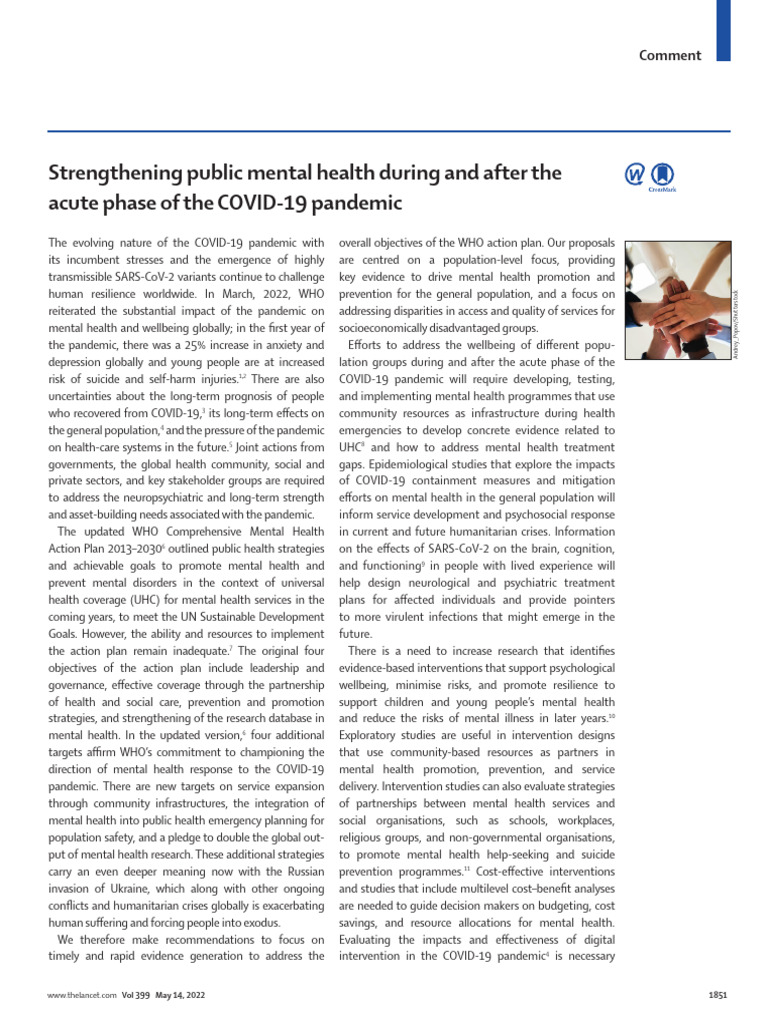 Strengthening Public Mental Health During and Afte | PDF | Mental Disorder | World Health ...