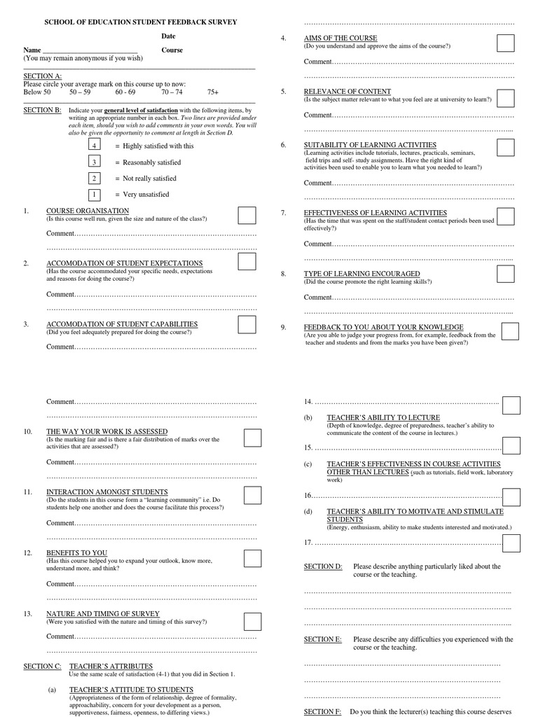 Student Feedback Form | PDF | Lecture | Teachers