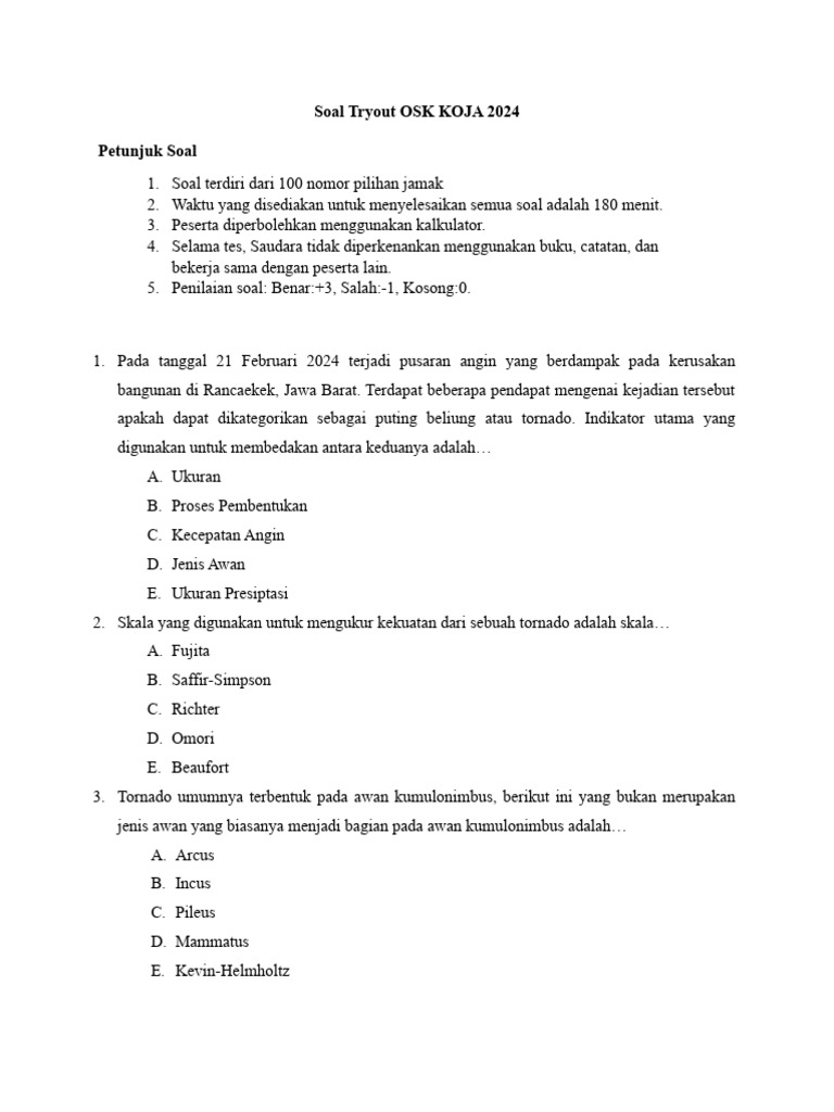 Soal Tryout OSK KOJA 2024 | PDF