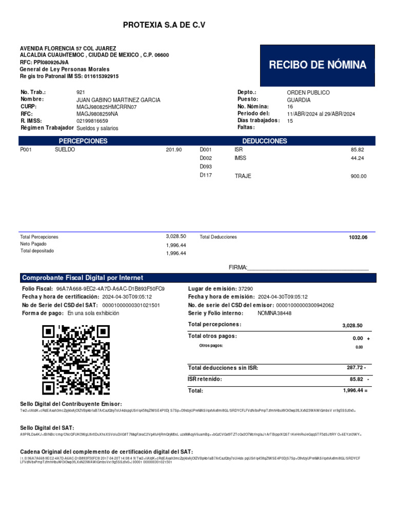 Recibo De Nómina Jgmg 300424 Pdf