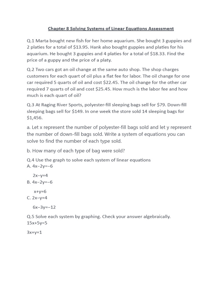Solving Systems of Equations Quiz | PDF | Cooking, Food & Wine