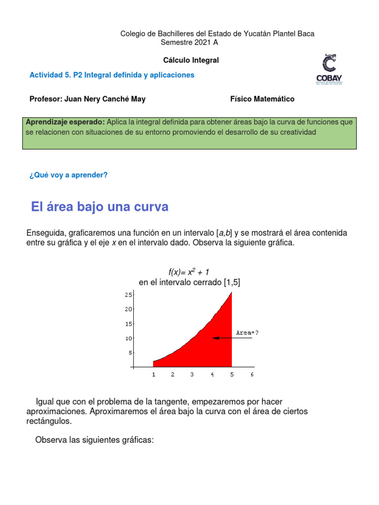 Actividad 5. P2 Área Bajo La Curva | PDF | Integral | Objetos matemáticos
