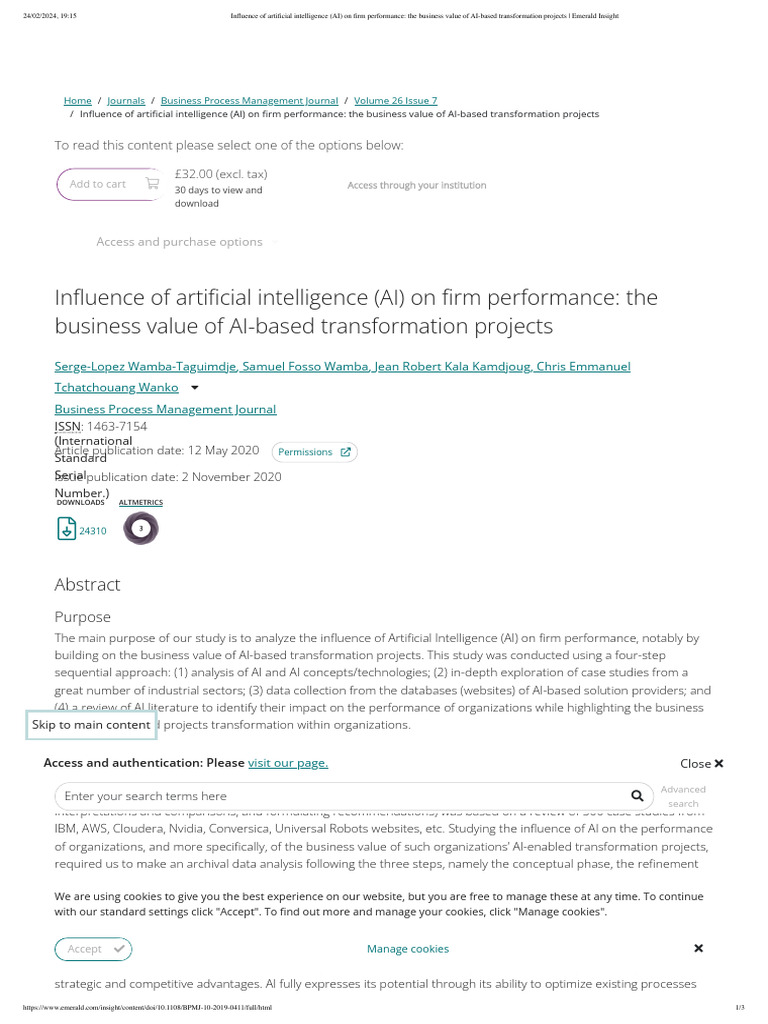 Influence of Artificial Intelligence (AI) On Firm Performance - The Business Value of AI-based ...