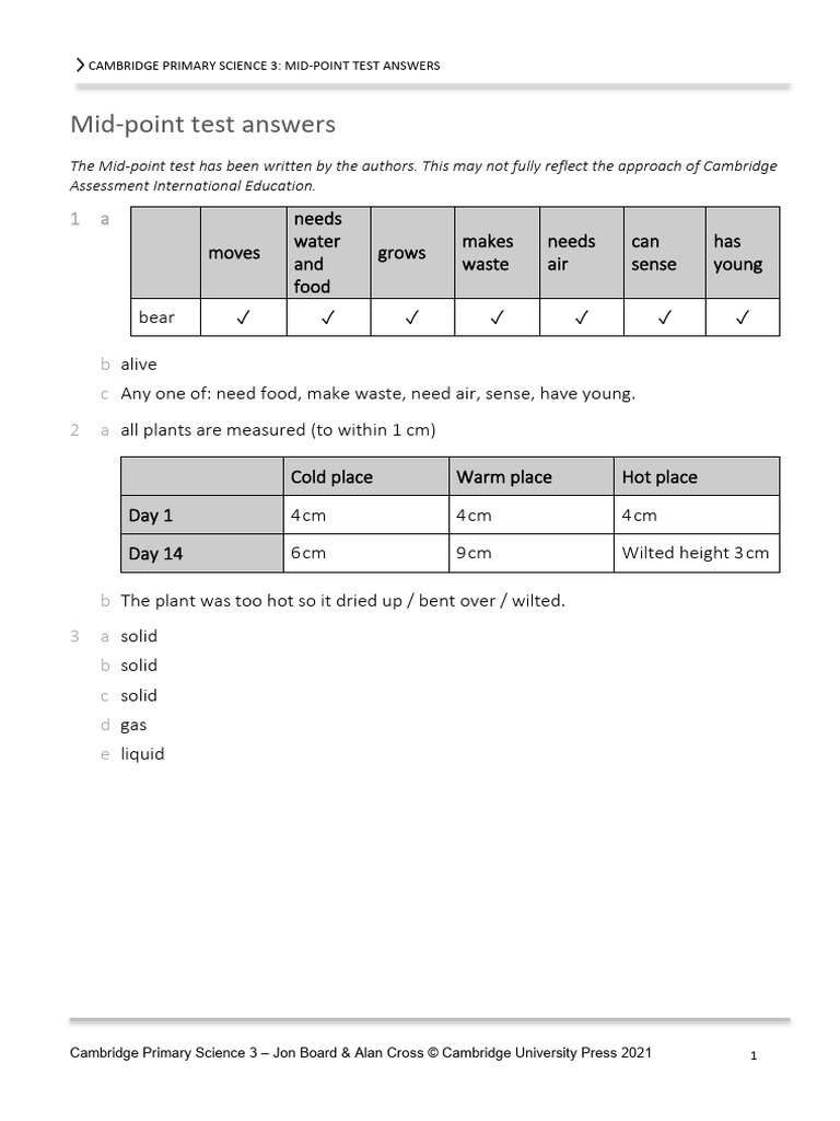 P - Science 3 - Mid-Point - Answers | PDF