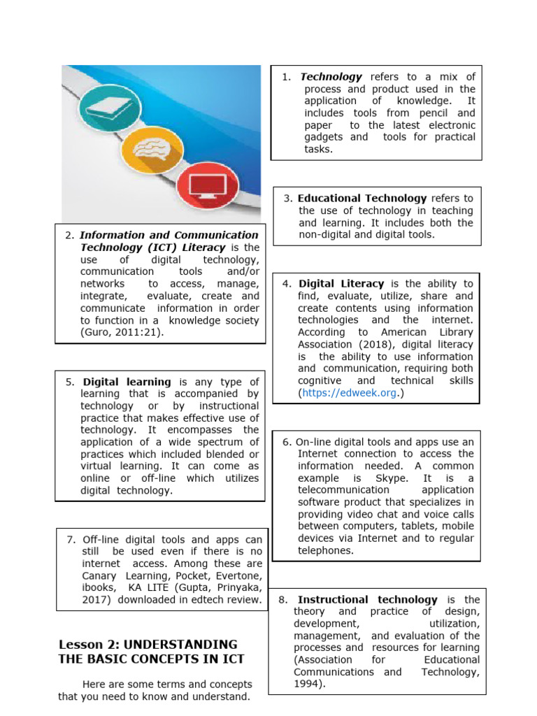 Lesson 2 - BASIC CONCEPTS IN ICT | PDF | Educational Technology | Internet