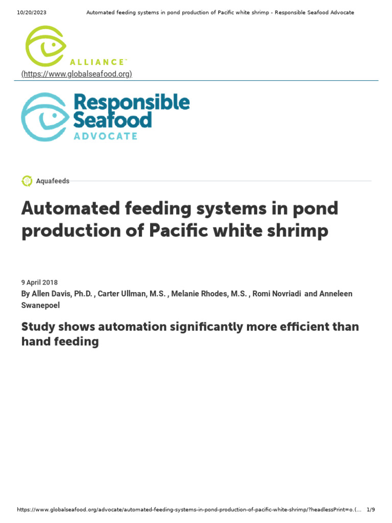 Automated Feeding Systems in Pond Production of Pacific White Shrimp | Download Free PDF ...